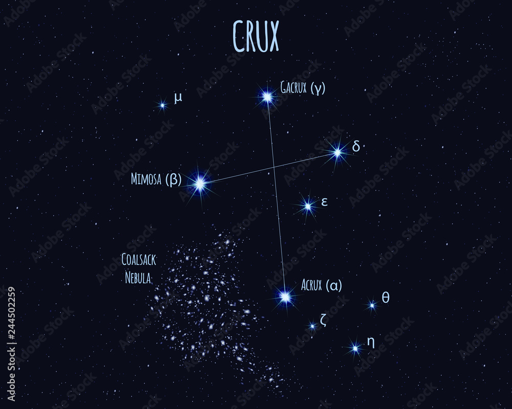 Crux (The Southern Cross) constellation, vector illustration with the ...
