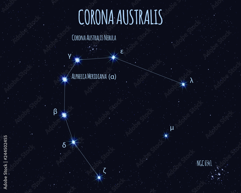 Corona Australis (Southern Crown) constellation, vector illustration ...