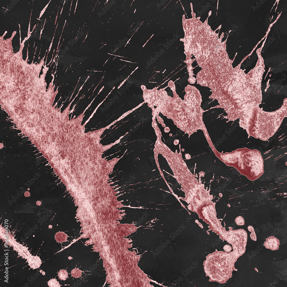 Luxury rose gold and white metal paint splatter effect on watercolor ...