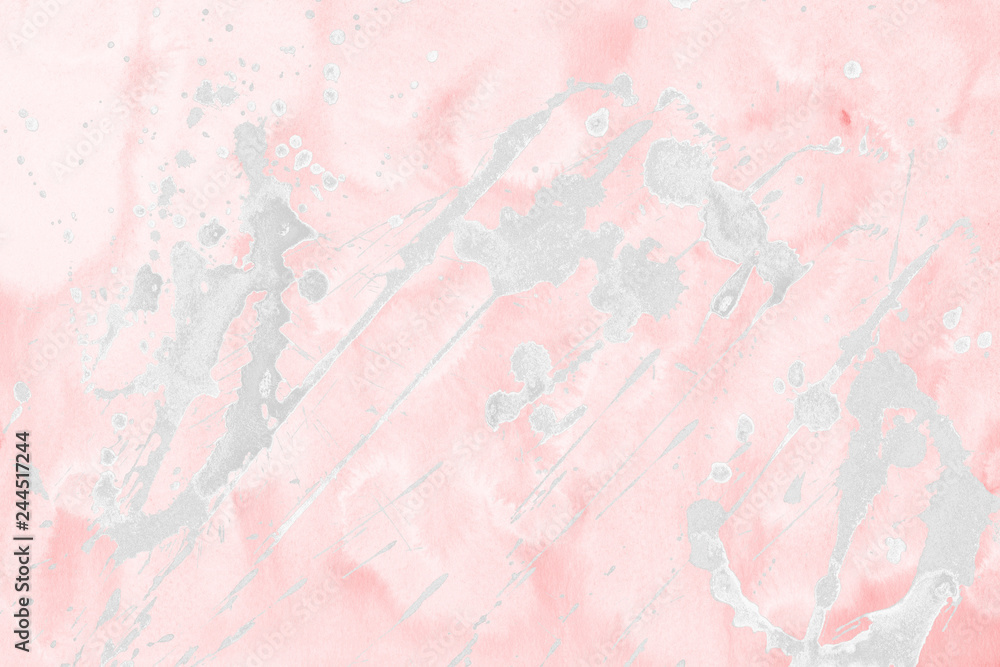 Luxury rose gold and white metal paint splatter effect on watercolor ...