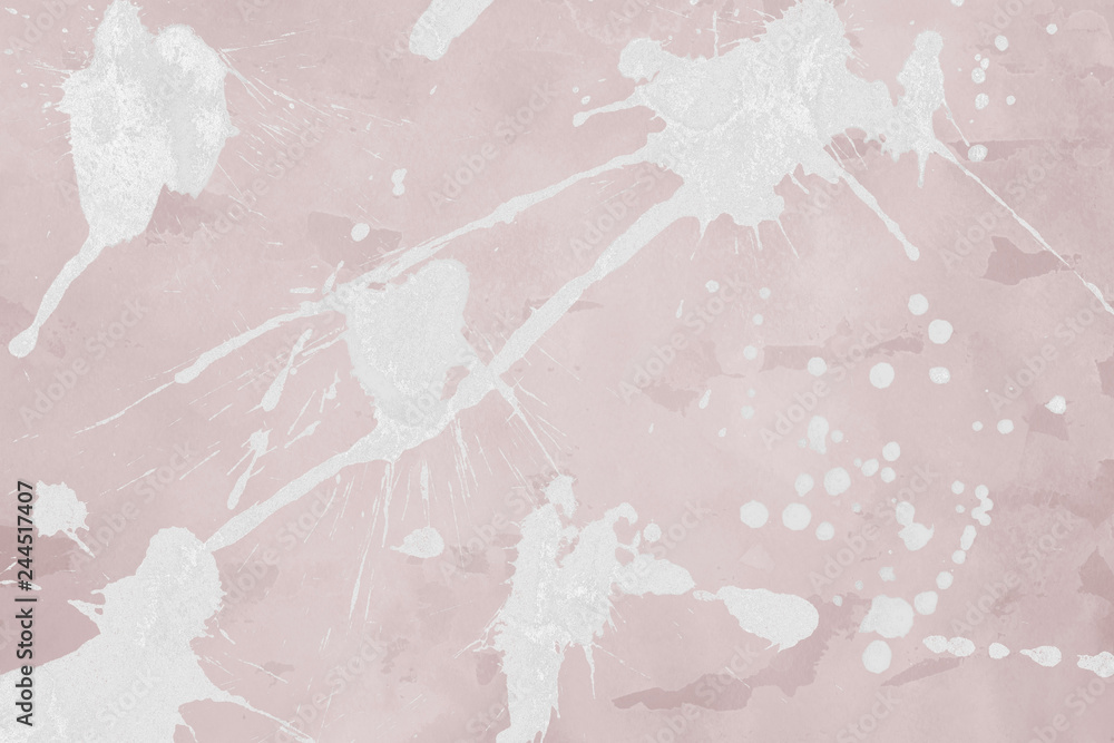 Luxury rose gold and white metal paint splatter effect on watercolor ...