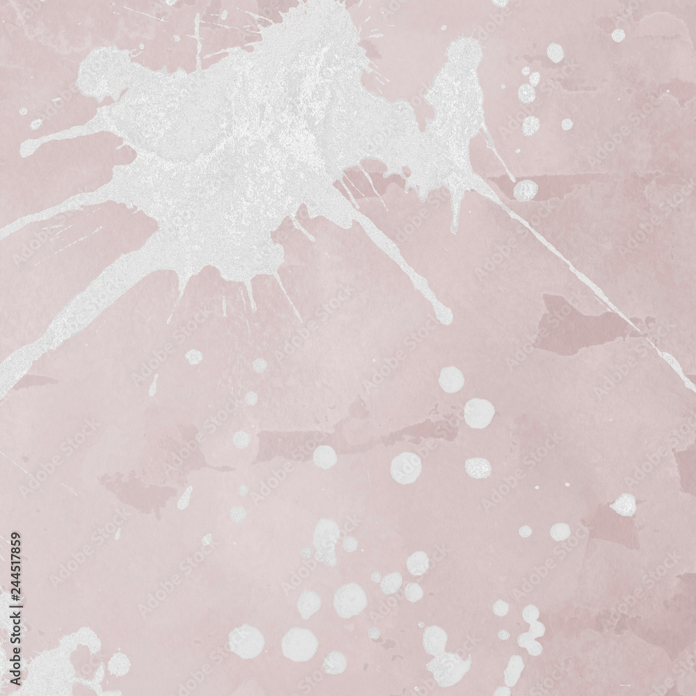 Luxury rose gold and white metal paint splatter effect on watercolor ...