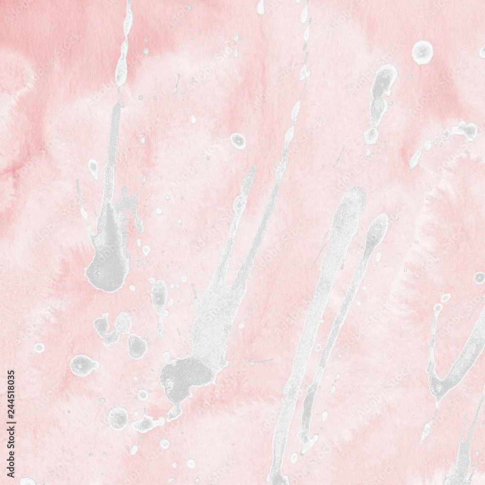Luxury rose gold and white metal paint splatter effect on watercolor ...