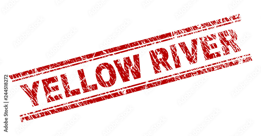 YELLOW RIVER seal stamp with corroded texture. Red vector rubber print ...