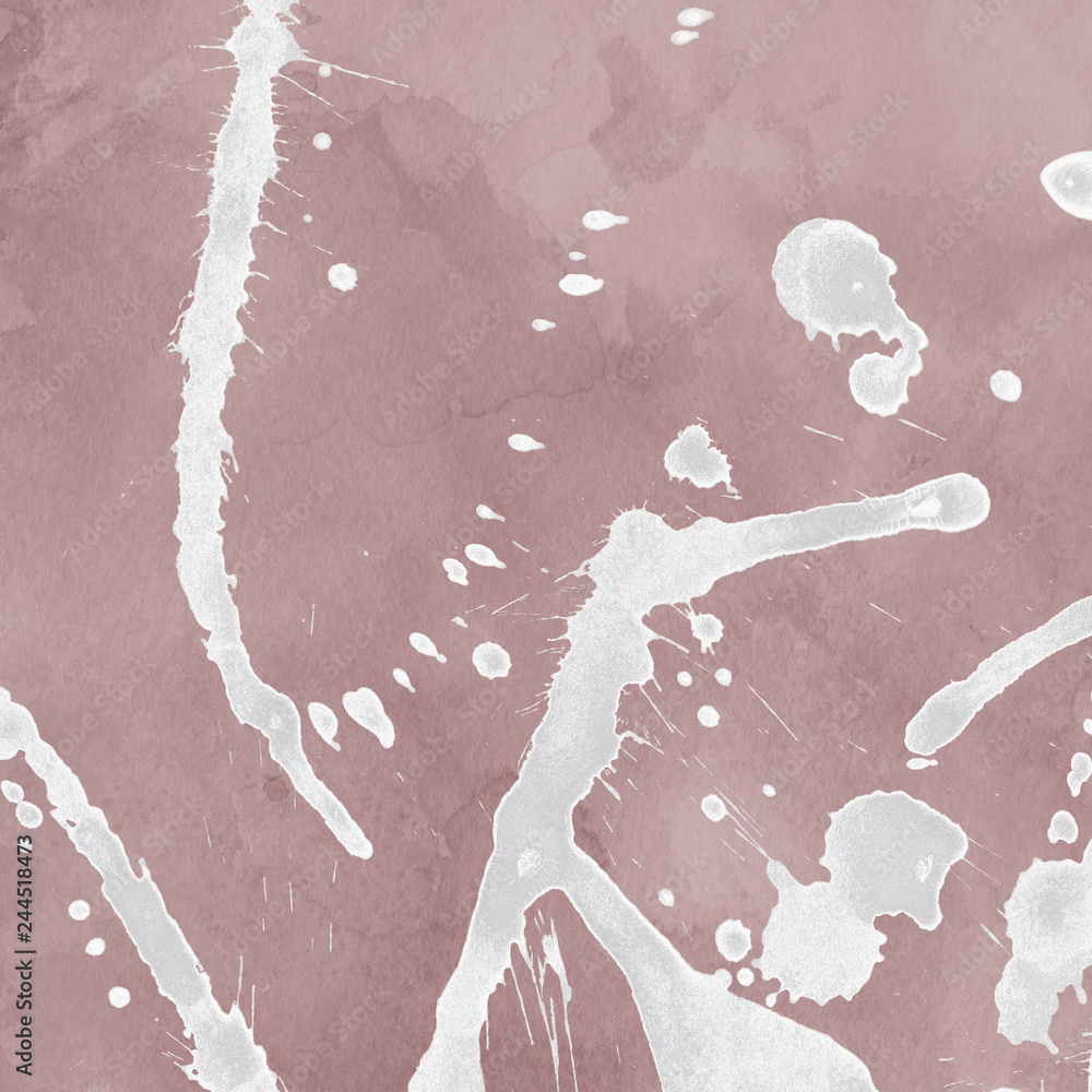 Luxury rose gold and white metal paint splatter effect on watercolor ...
