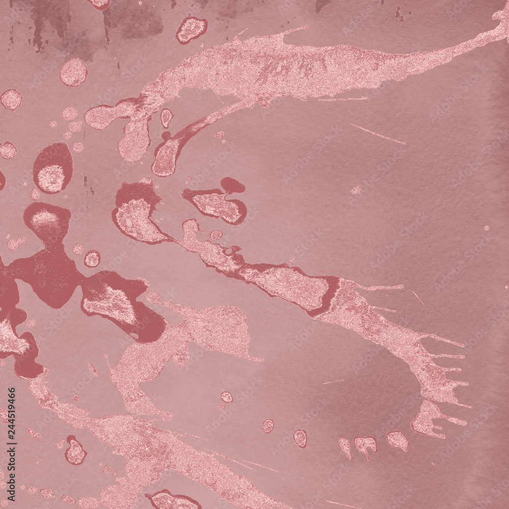 Luxury rose gold and white metal paint splatter effect on watercolor ...