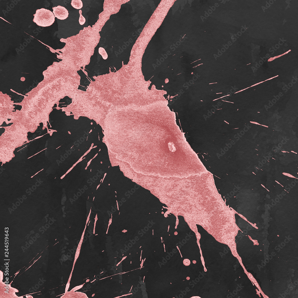Luxury rose gold and white metal paint splatter effect on watercolor ...