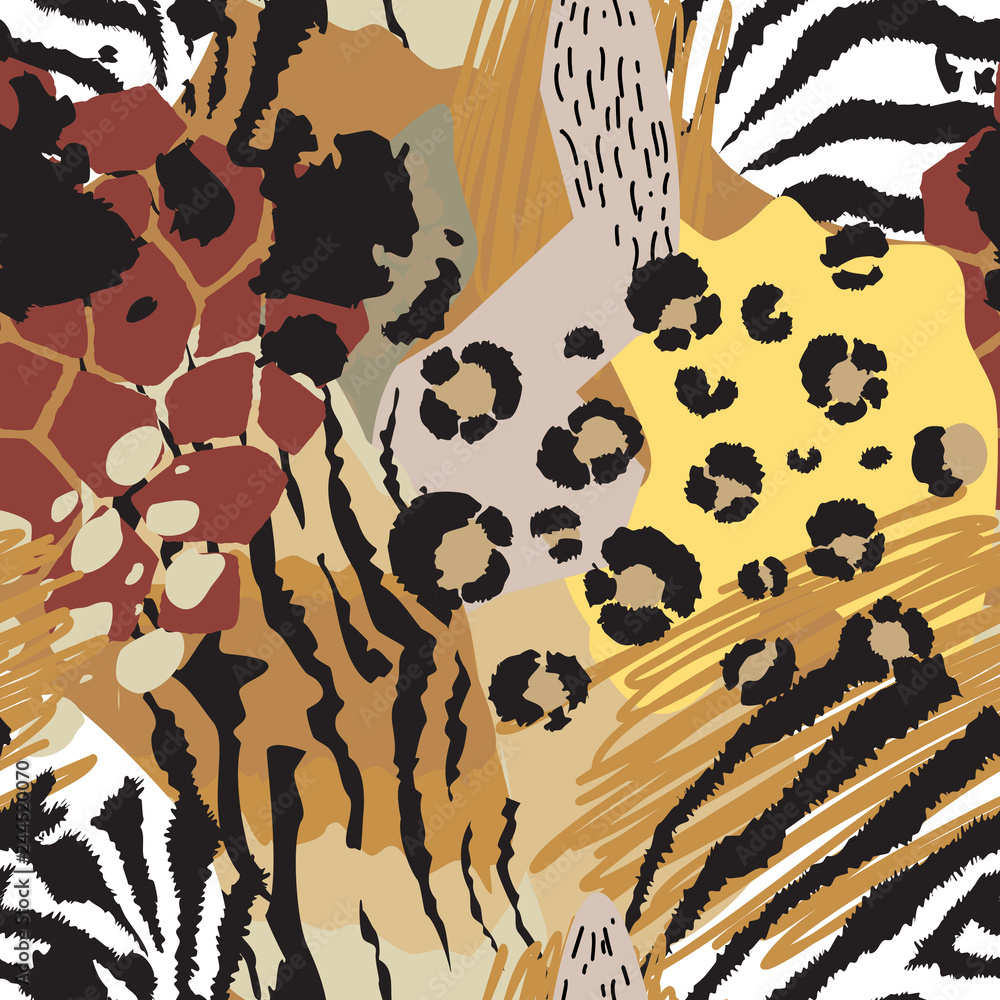 Vector abstract seamless pattern with animal skin motifs. Stock Vector ...