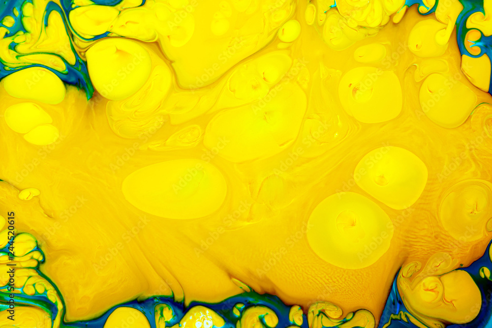 Abstract yellow multicolored background green blue view macro paint ...