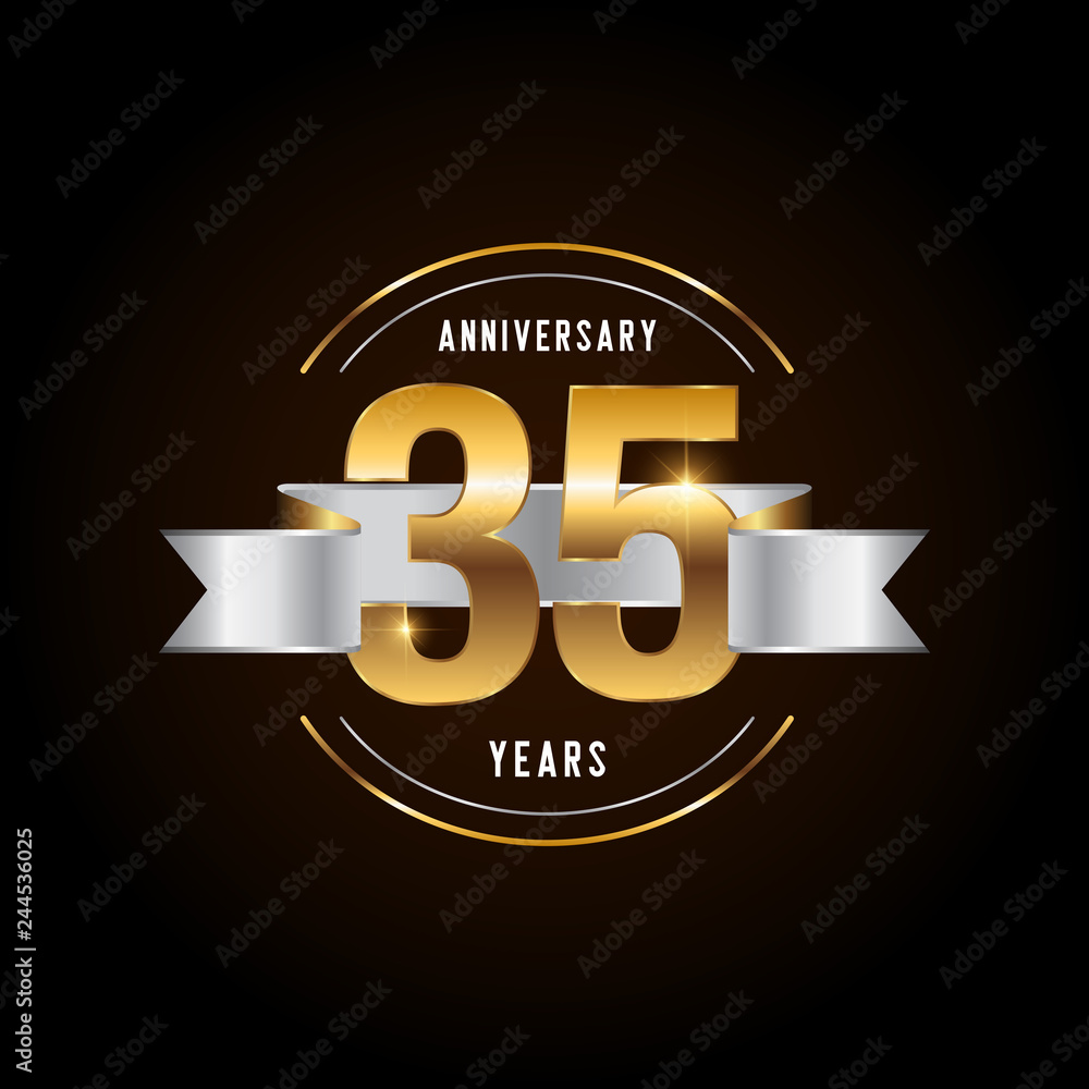 35 years anniversary celebration logotype. Golden anniversary emblem ...