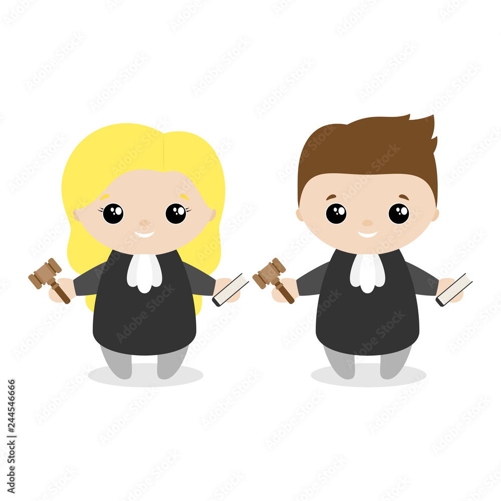 Boy and girl judge cartoon style. Set of cute cartoon children in ...