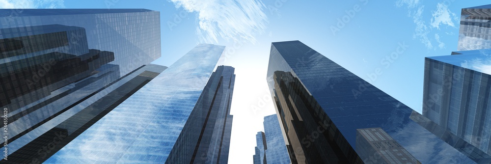ภาพประกอบสต็อก Skyscrapers against the sky, modern high-rise buildings ...