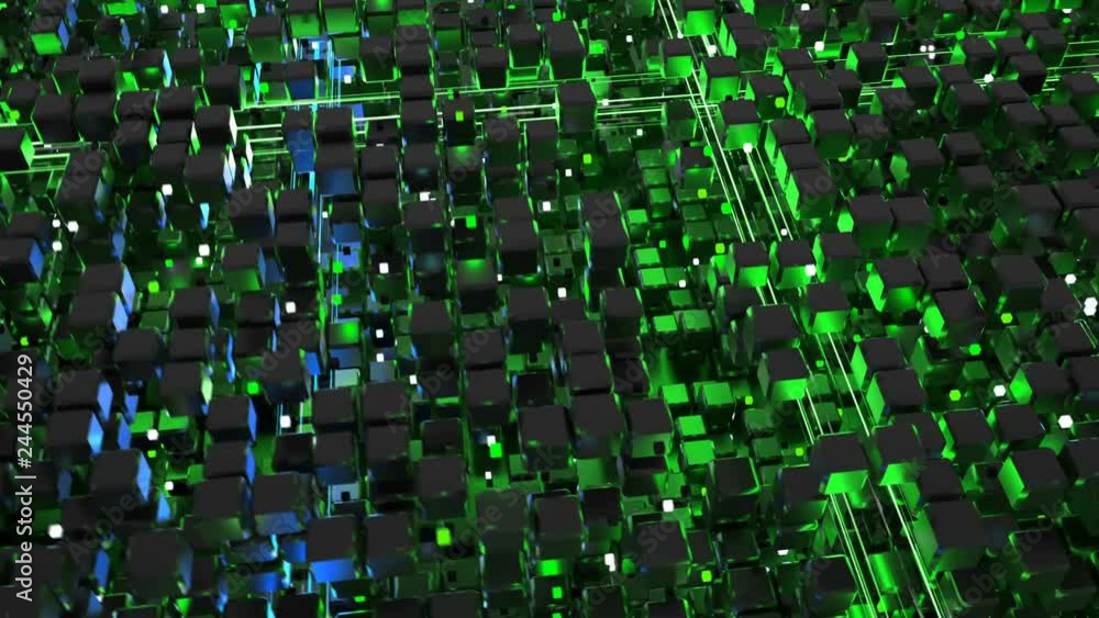 Matrix of cubes and glowing big data streams. Futuristic technology or ...