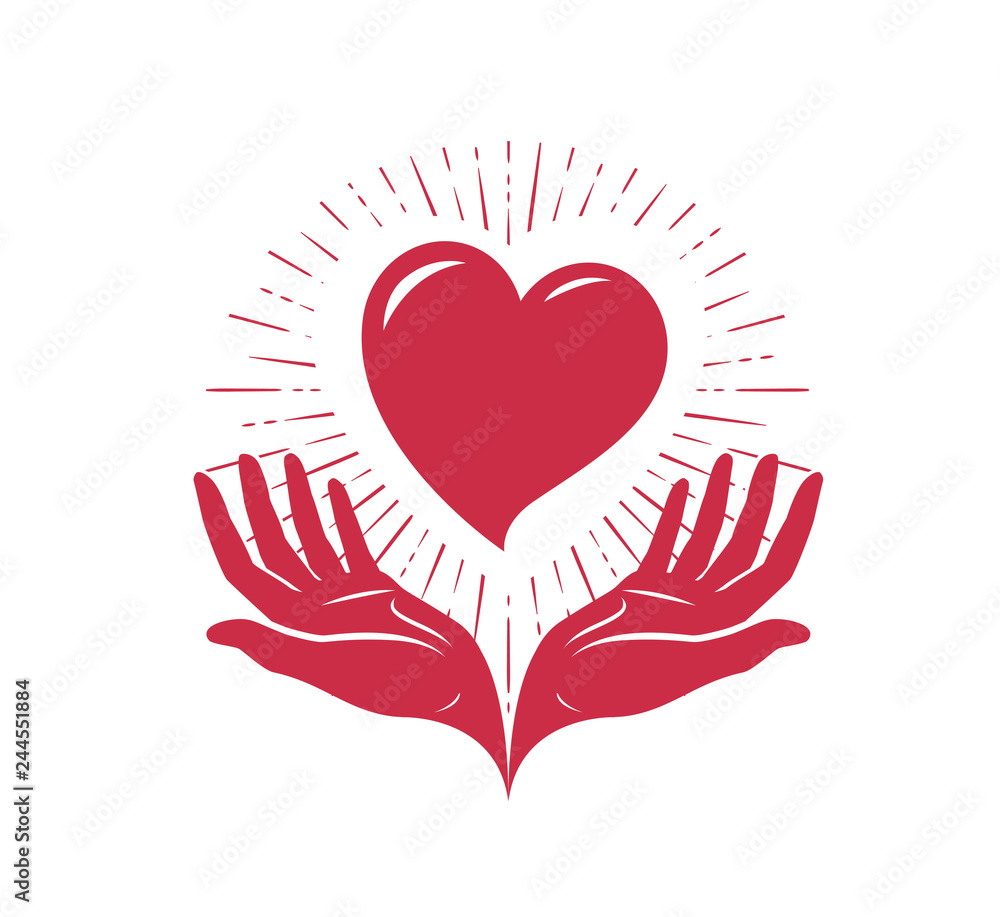 Heart in hands, logo. Love, charity label or symbol. Vector ...