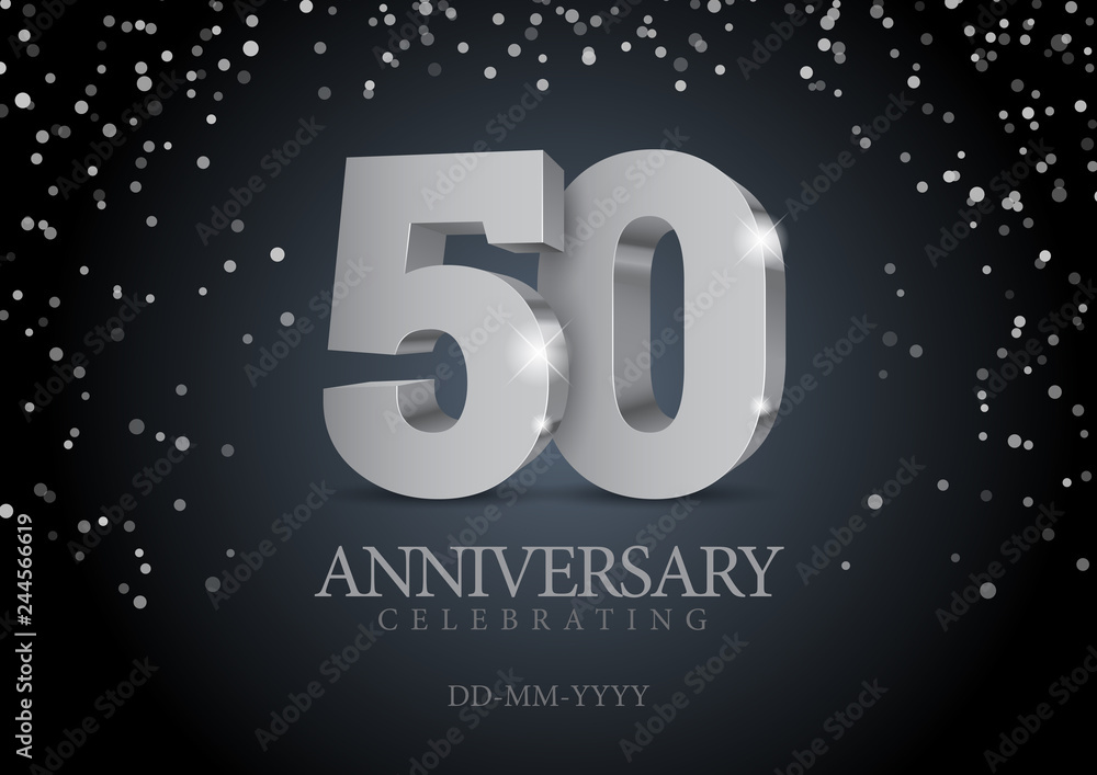 Anniversary 50. silver 3d numbers. Stock Vector | Adobe Stock