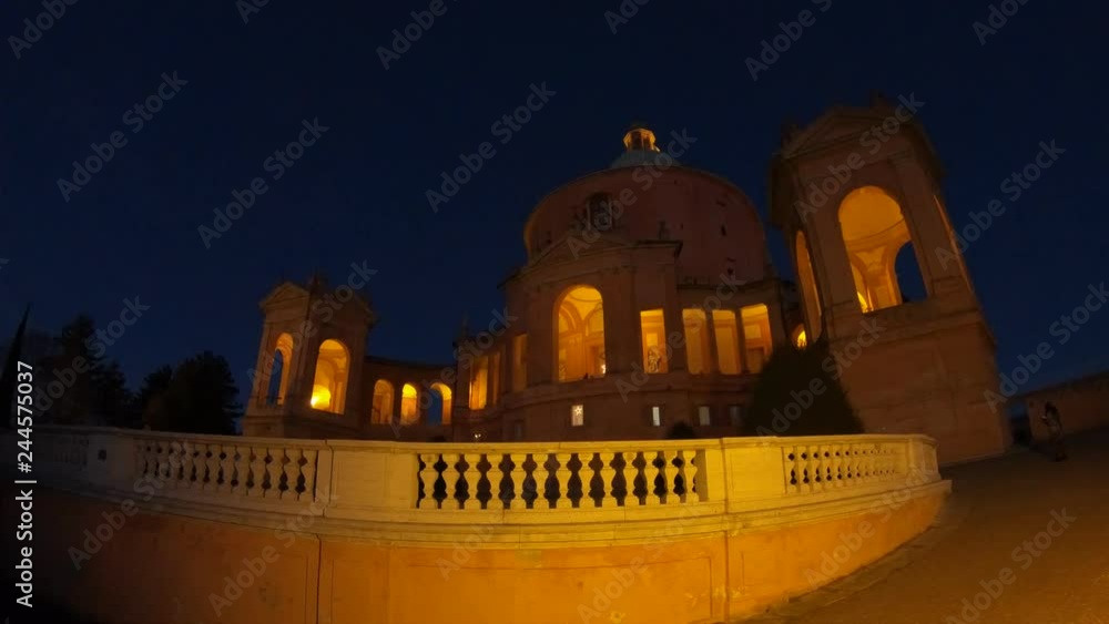 Sanctuary of Madonna di San Luca with bell tower and dome, illuminated ...