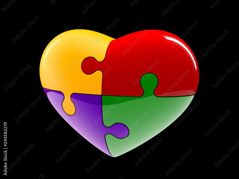 4 part jigsaw puzzle heart diagram illustration isolated on black ...