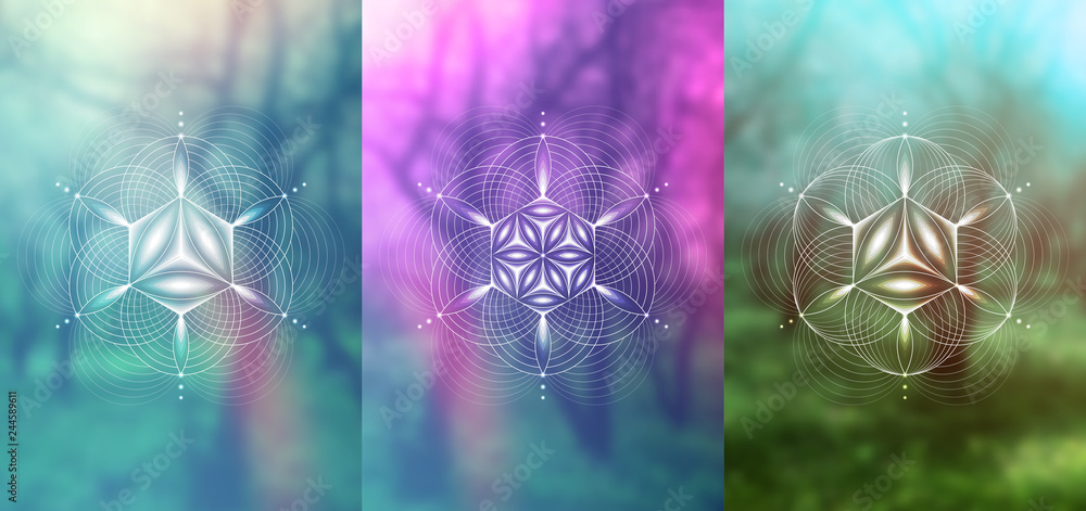 Set of vector templates of cards or poster; Spiritual sacred geometry ...