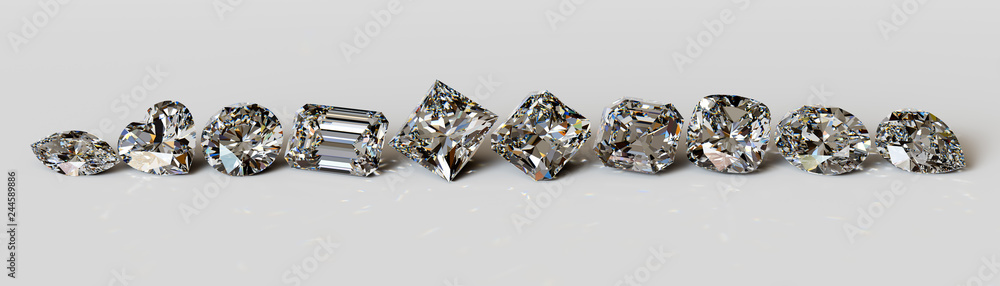 Ten the most popular diamond cut styles in line on white background ...