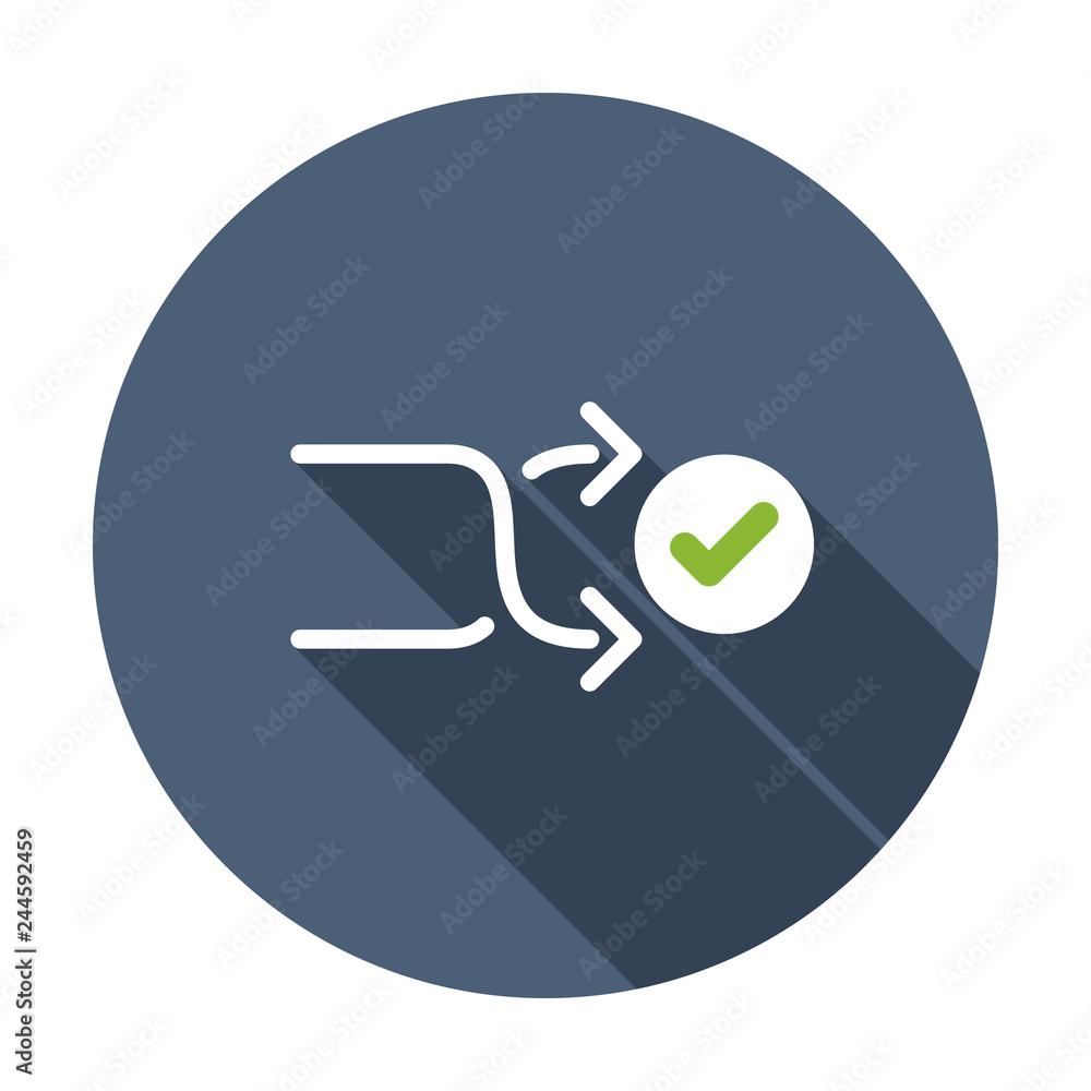 Completed action icon. Shuffle icon, arrows icon with check sign ...