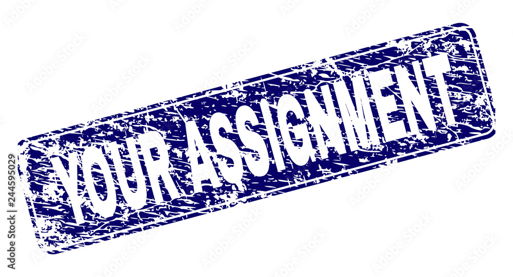 YOUR ASSIGNMENT stamp seal print with distress texture. Seal shape is a ...