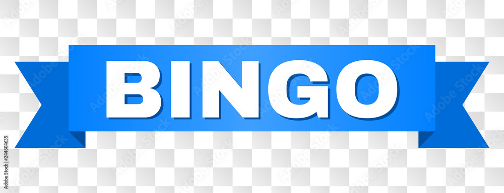 BINGO text on a ribbon. Designed with white caption and blue tape ...