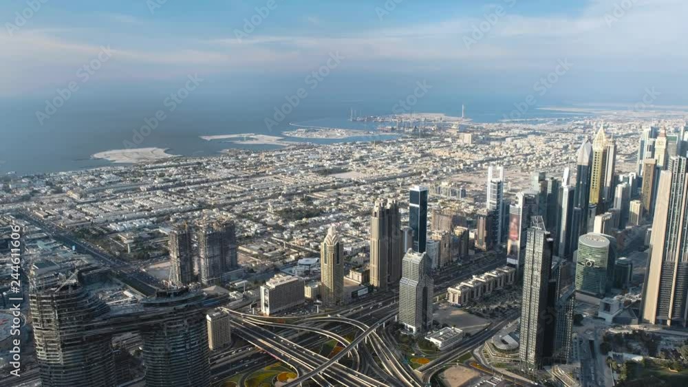 Stunning views of Dubai and the Persian Gulf from a height. United Arab ...