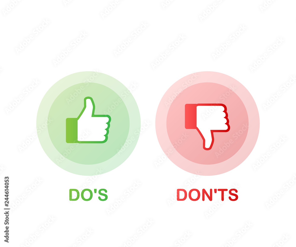Do's and Don'ts like thumbs up or down. flat simple thumb up symbol ...