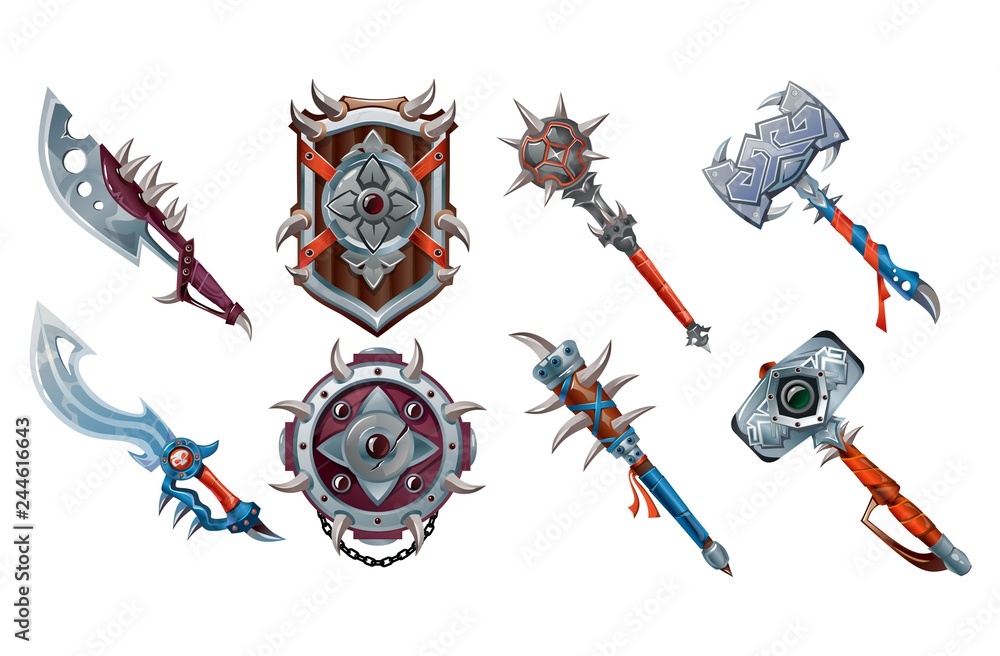 Big set of ancient weapon elements for games. Vector game set isolated ...