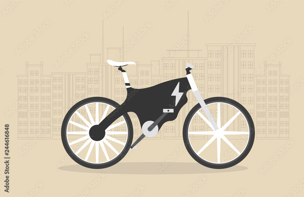 E-Bike. Electric Bike. Bicycle sign for web or print. Background. With ...