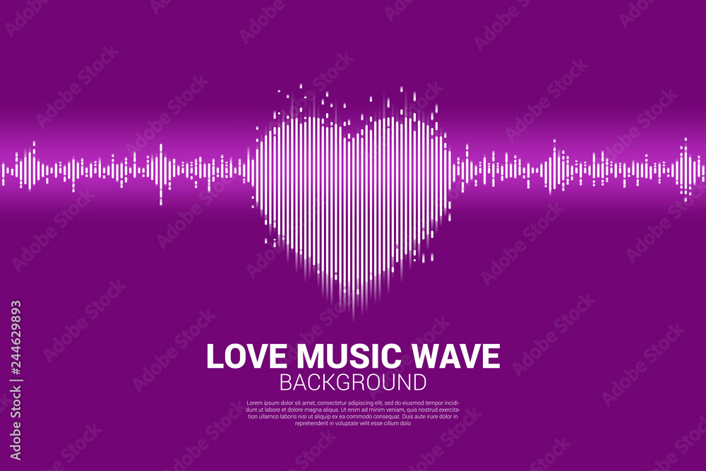 Sound wave heart icon Music Equalizer background. love song music ...