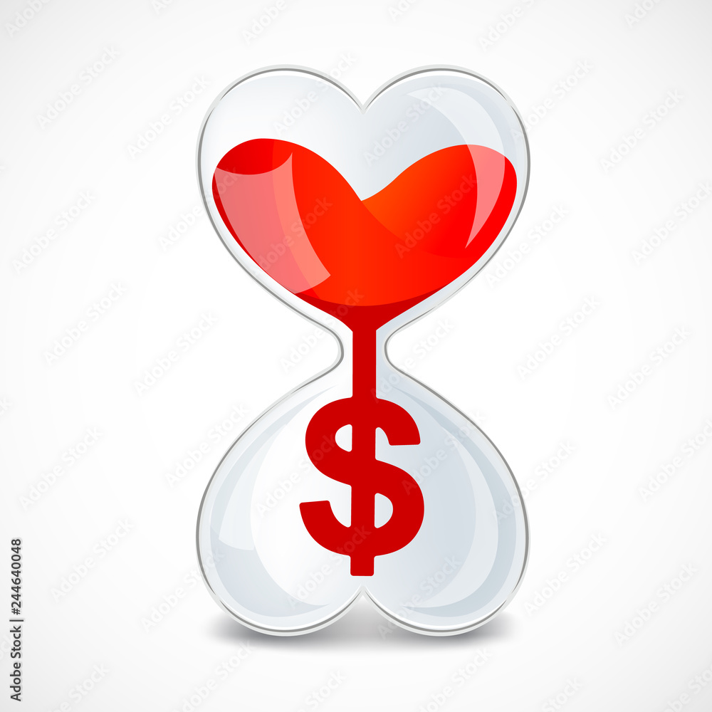 Hourglass in heart shape with dollar sign. Sandglass and money sign ...