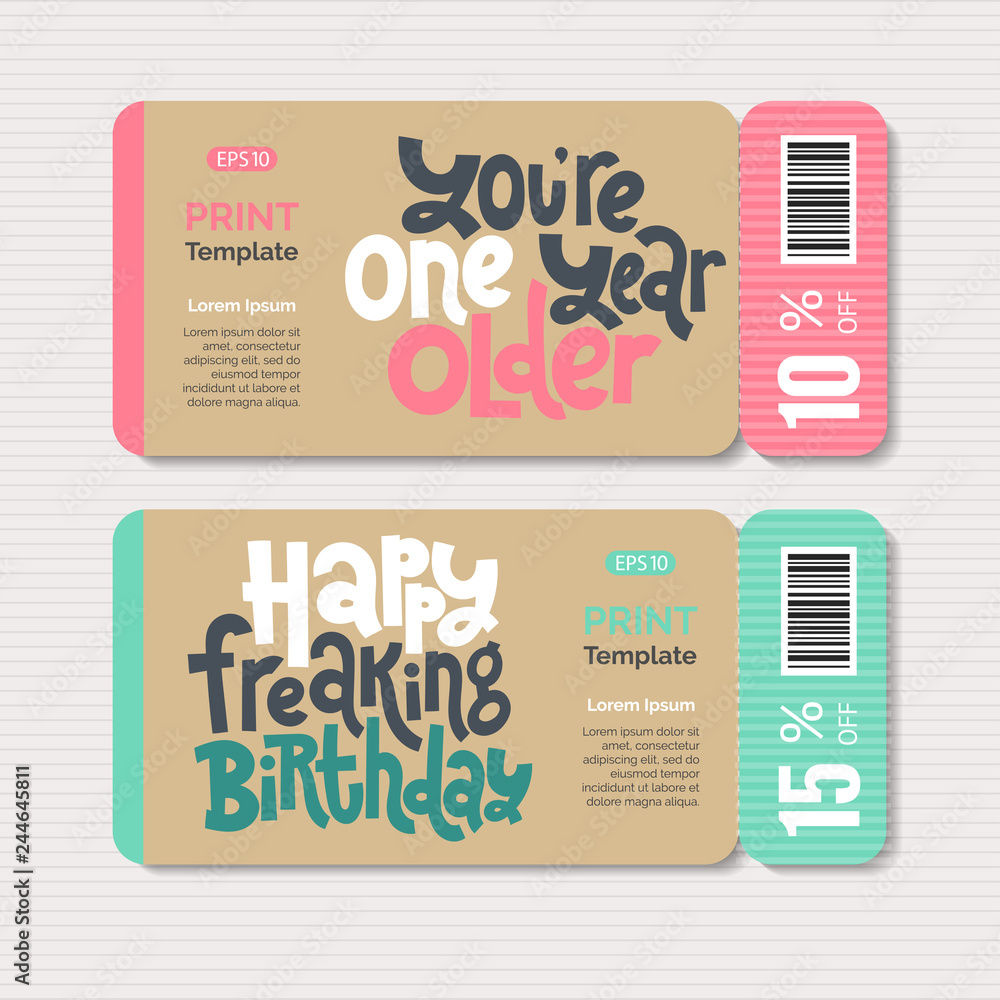 Promotional coupon design template with hand drawn lettering, slogan ...