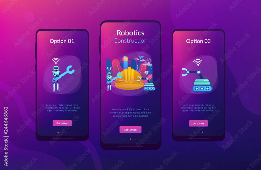 Robot with wrench and robotic arm at construction site. Robotics ...