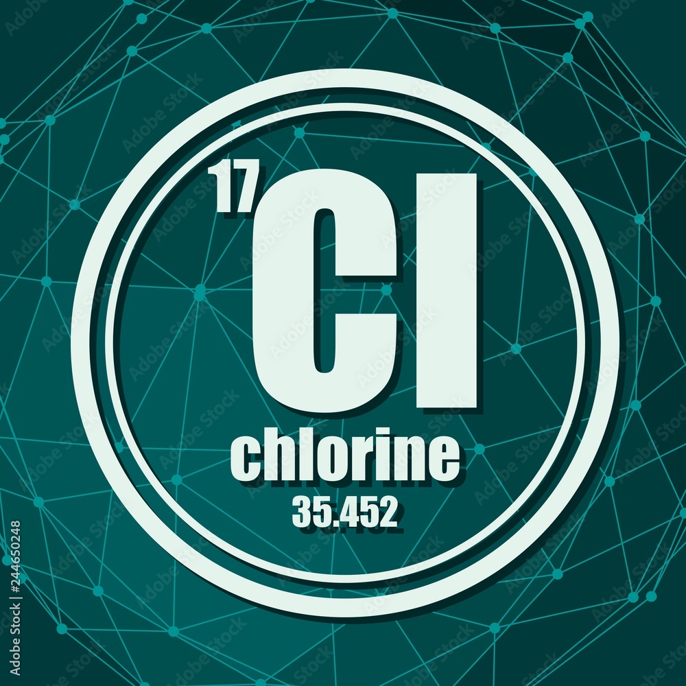 Chlorine chemical element. Sign with atomic number and atomic weight ...