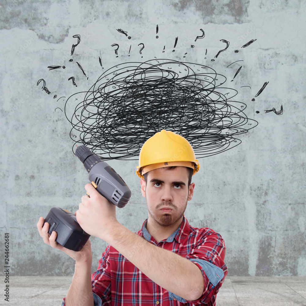 construction worker frustrated and troubled or stressed Stock Photo ...