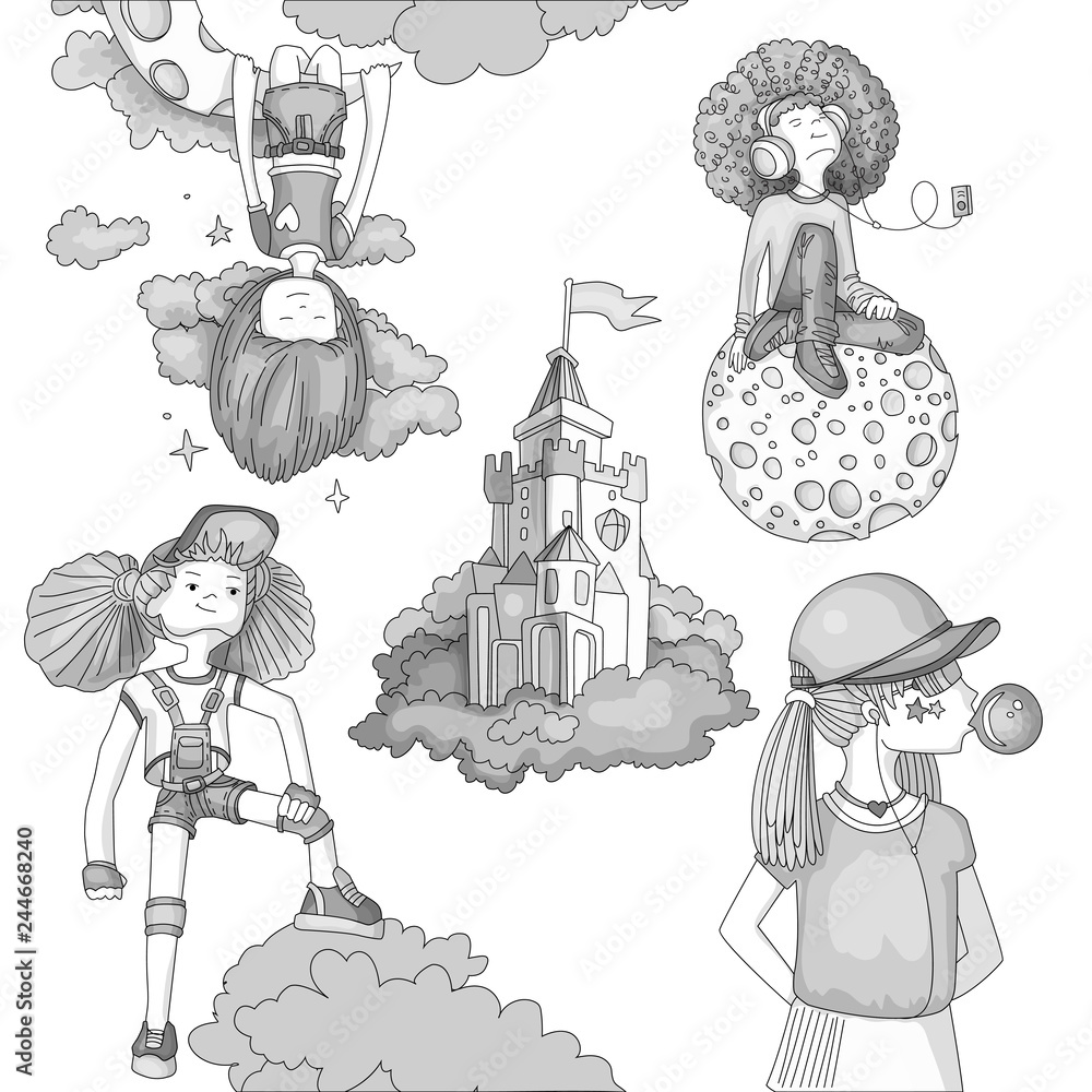 Cartoon Teen Girl Black And White