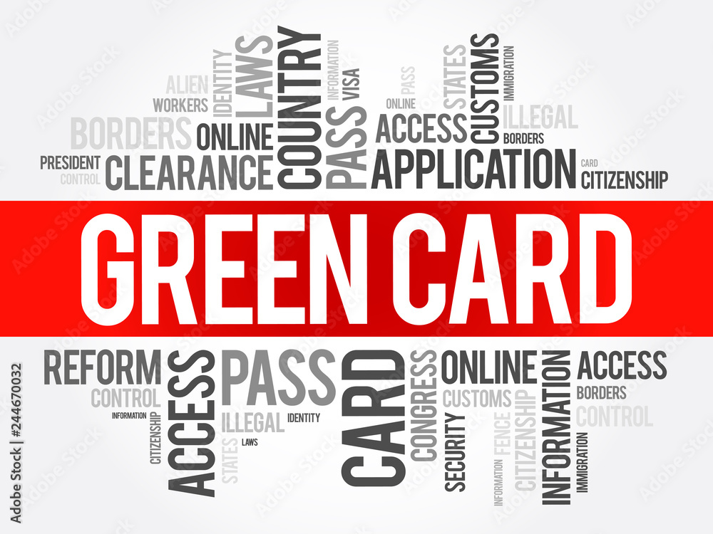 Green card word cloud collage, immigration concept background Stock ...