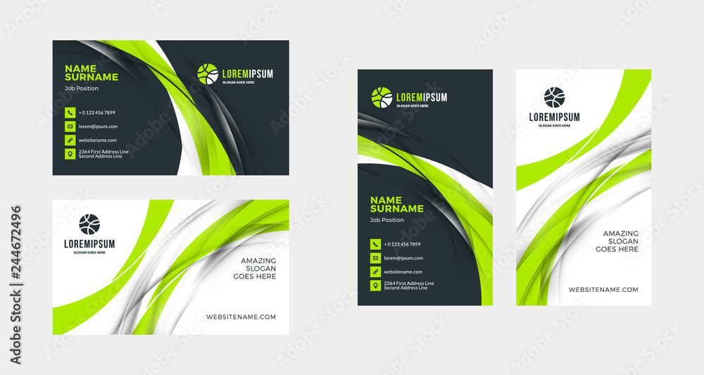 Double-sided creative business card template. Portrait and landscape ...
