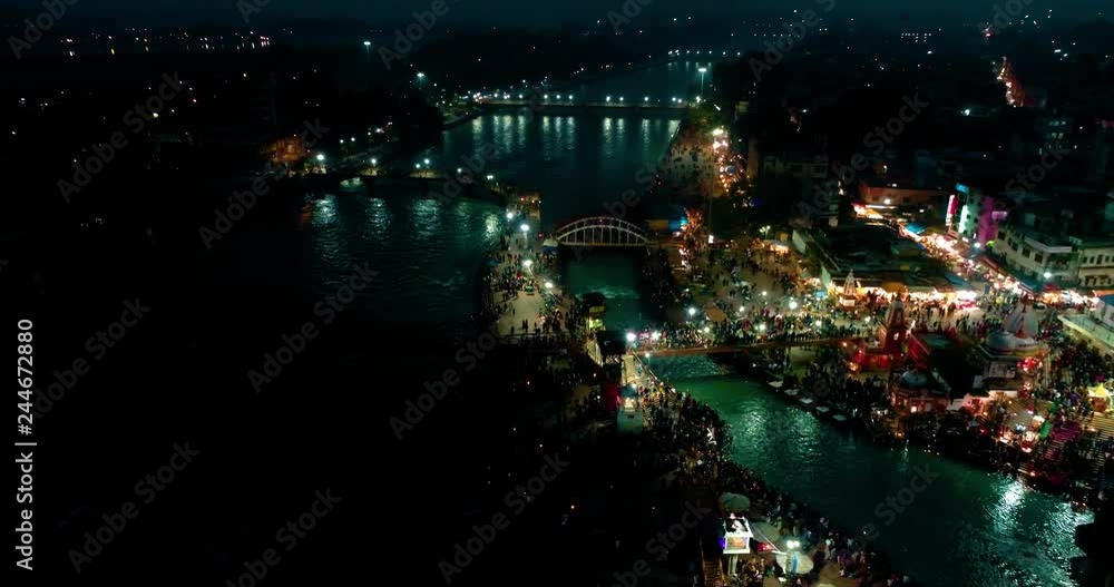 Beautiful Night Aerial shot of Haridwar, Uttarakhand, India. Haridwar ...
