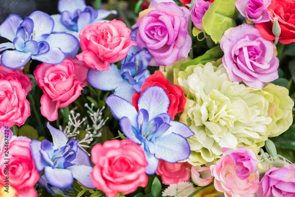 colorful lifelike ornamental fake flowers wall mural wallpaper ...