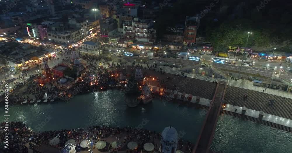Beautiful Night Aerial shot of Haridwar, Uttarakhand, India. Haridwar ...