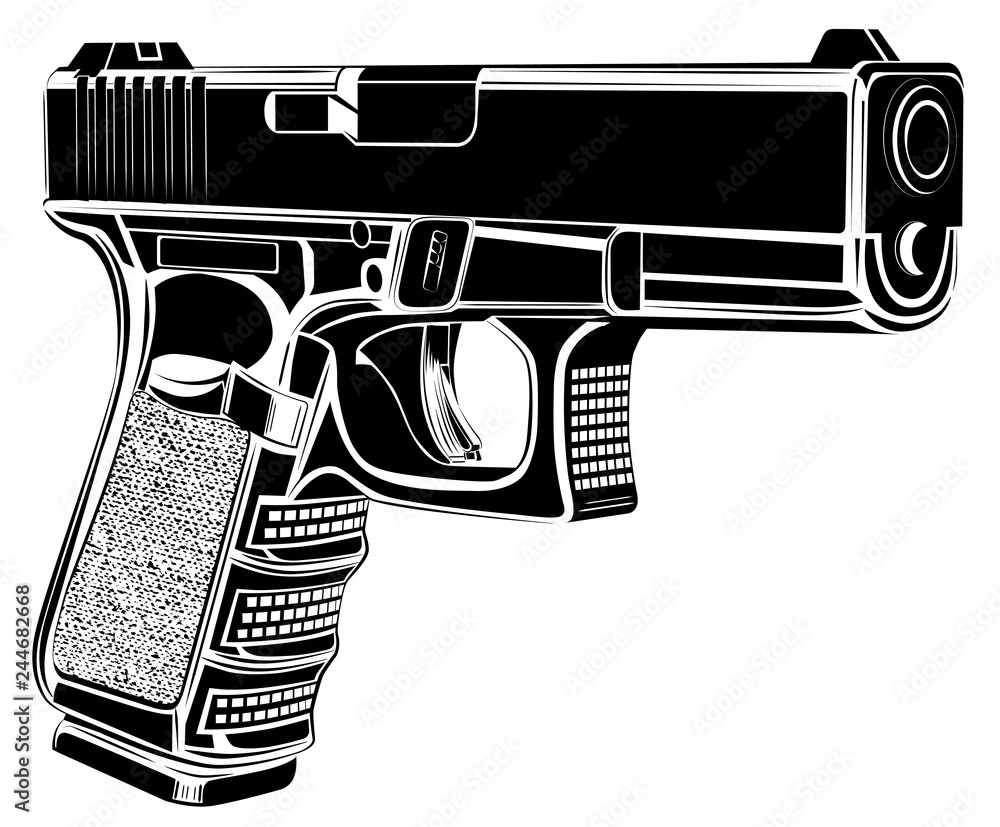Pistol Glock gun vector illustration. 9 caliber. Pistol emblem logo ...