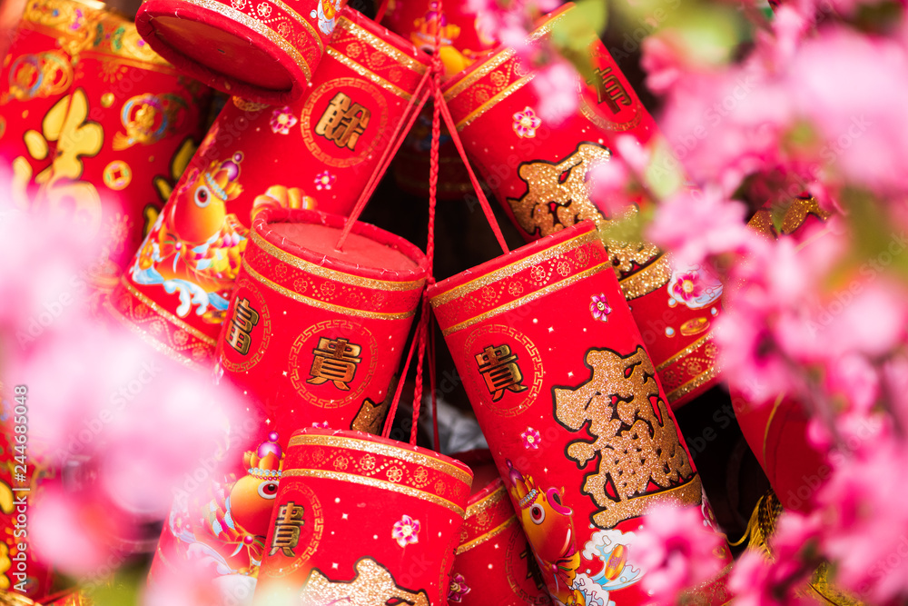 red decorative firecracker decorated for the traditional Chinese Spring ...