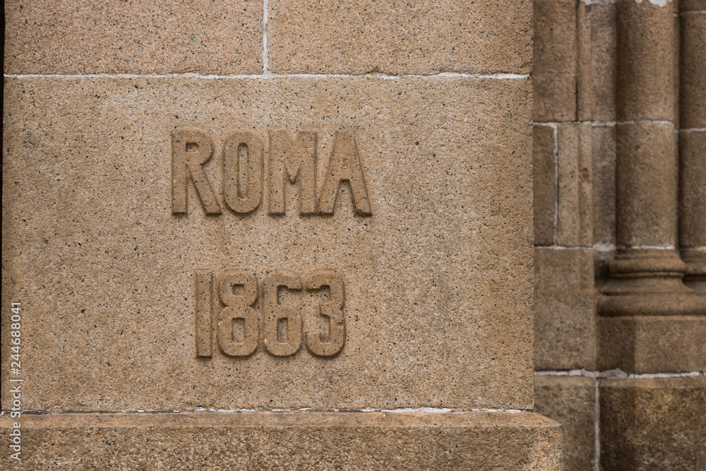 A stone block come from Roma in the Sacred Heart Cathedral, properly ...