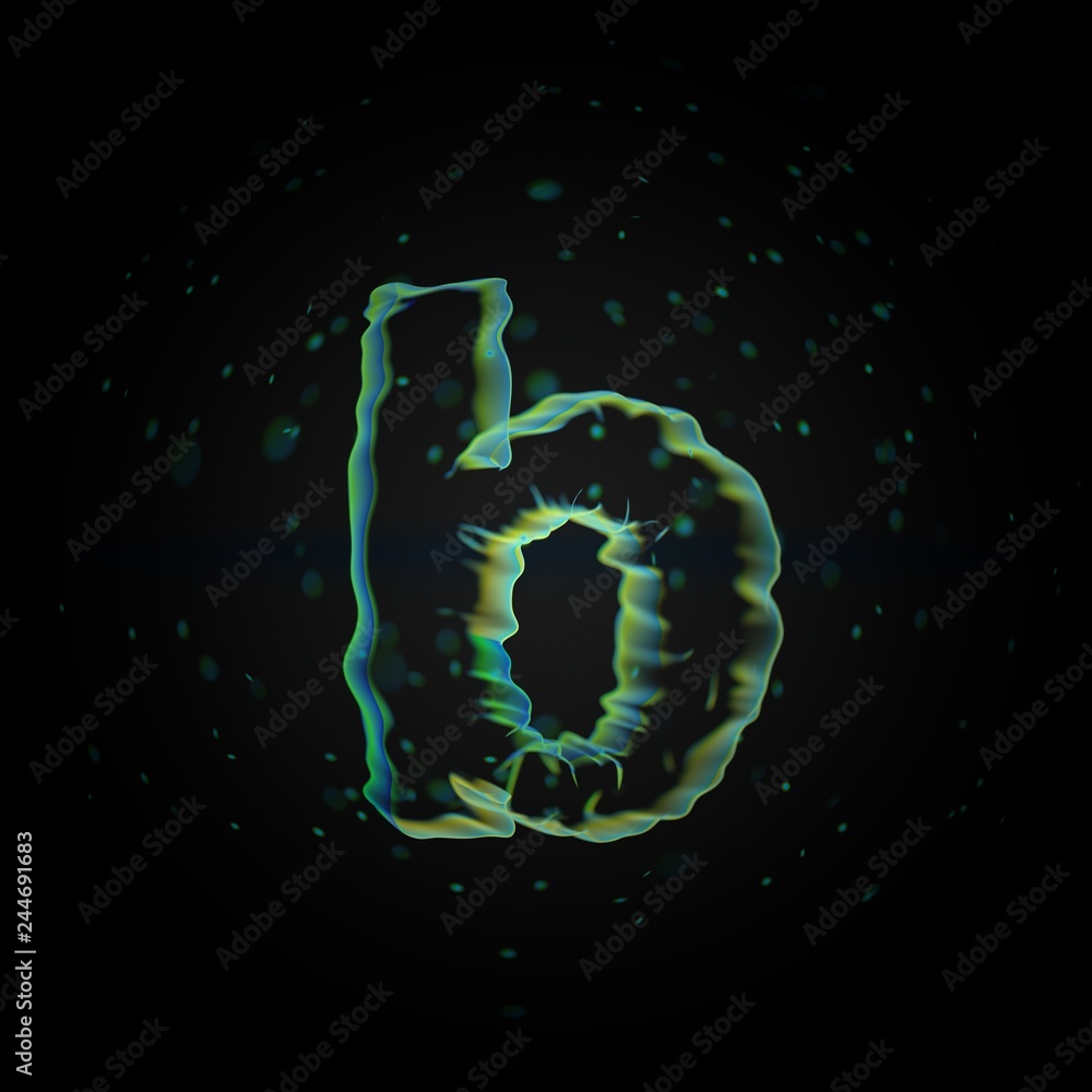 Microscopic letter B lowercase. 3D rendered nano font with tiny ...