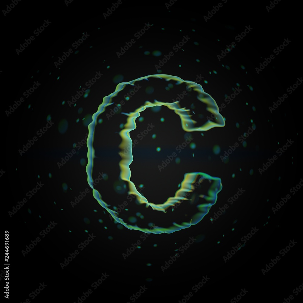 Microscopic letter C uppercase. 3D rendered nano font with tiny ...