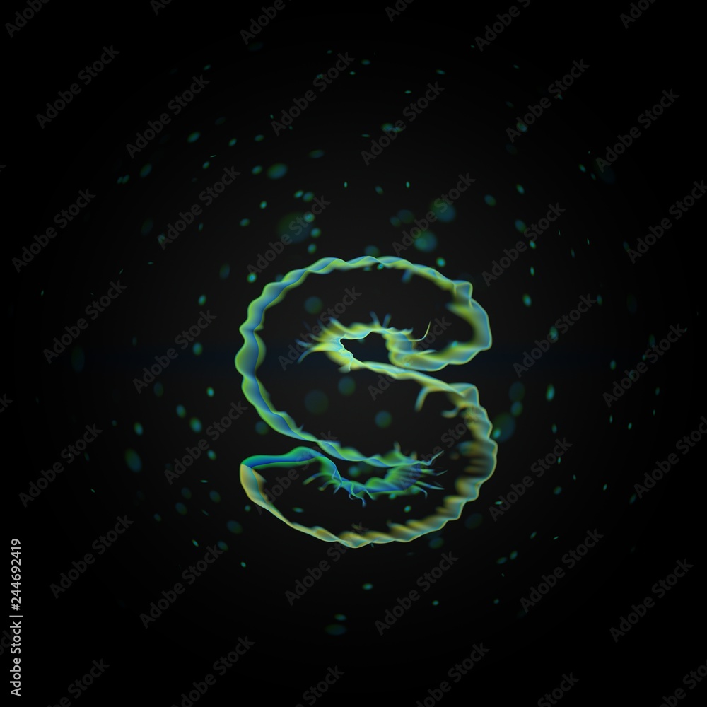 Microscopic letter S lowercase. 3D rendered nano font with tiny ...