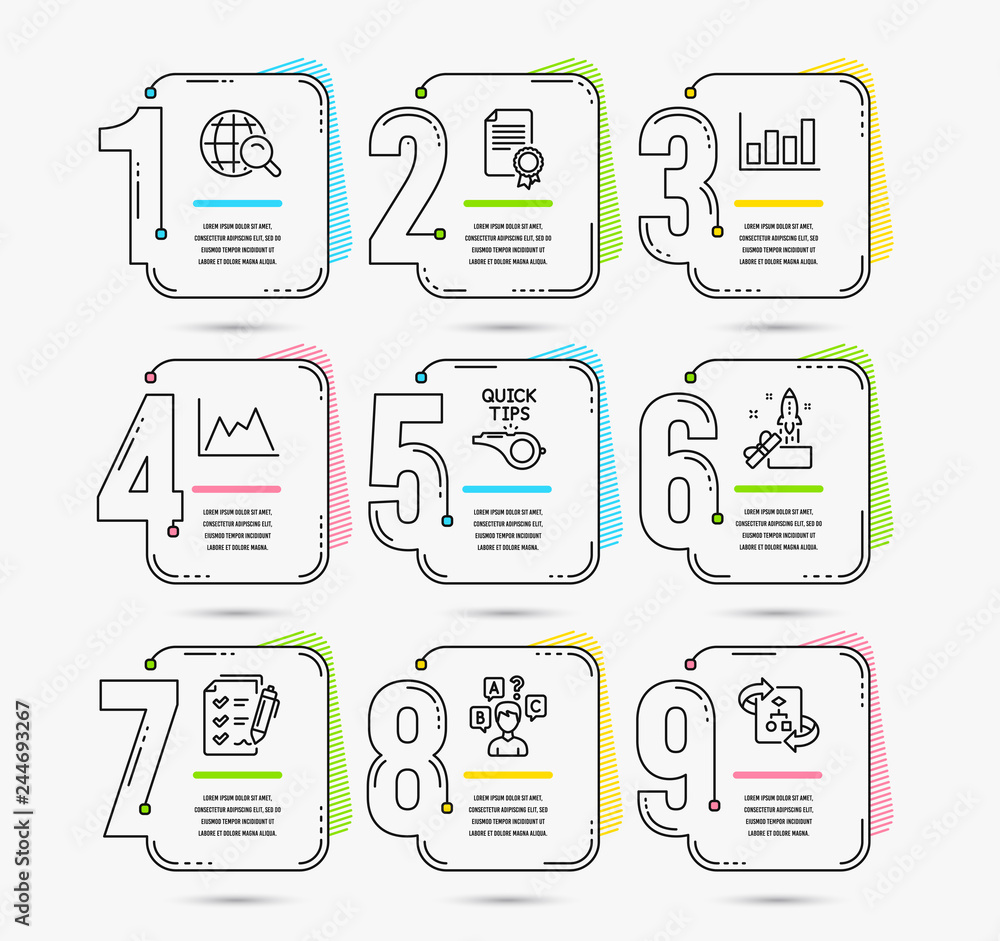 Infographic timeline set of Quiz test, Innovation and Diagram icons ...