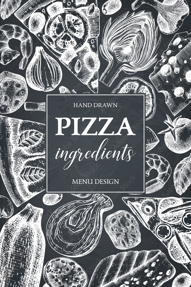 Vector frame with hand drawn pizza ingradients sketches. Vintage menu ...